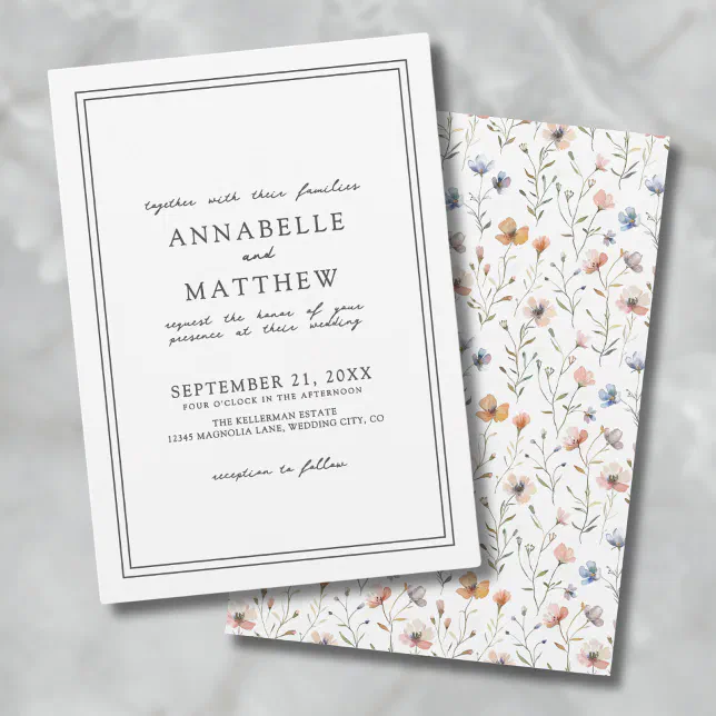 Botanical Simple Elegant Wildflower Boho Wedding Invitation | Zazzle