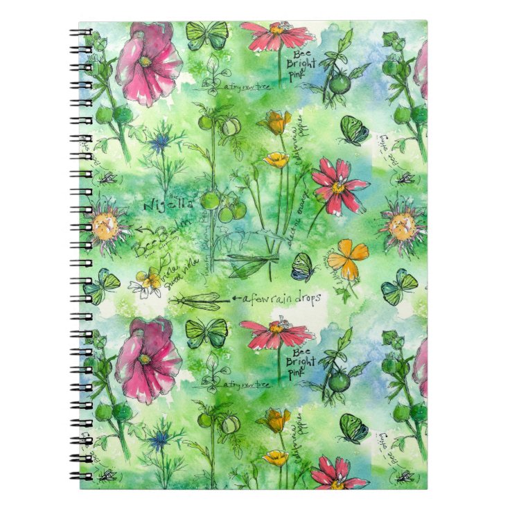 Botanical Sketchbook Butterfly Watercolor Flowers Notebook | Zazzle