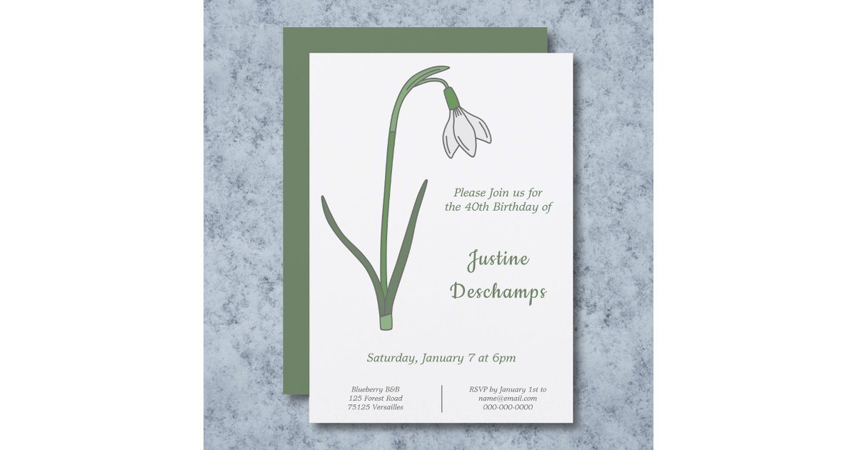 Botanical Snowdrop Birthday Invitation | Zazzle