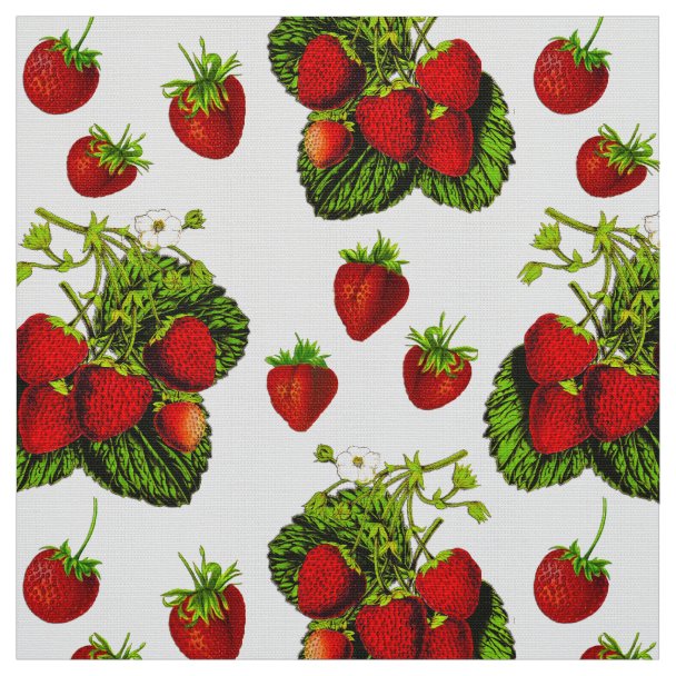 Strawberry Pattern Fabric | Zazzle