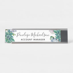 Botanical Succulent with Floral, Name, and Title Desk Name Plate | Zazzle