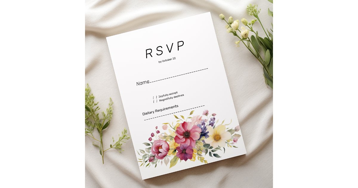 Botanical summer colorful floral RSVP Invitation | Zazzle