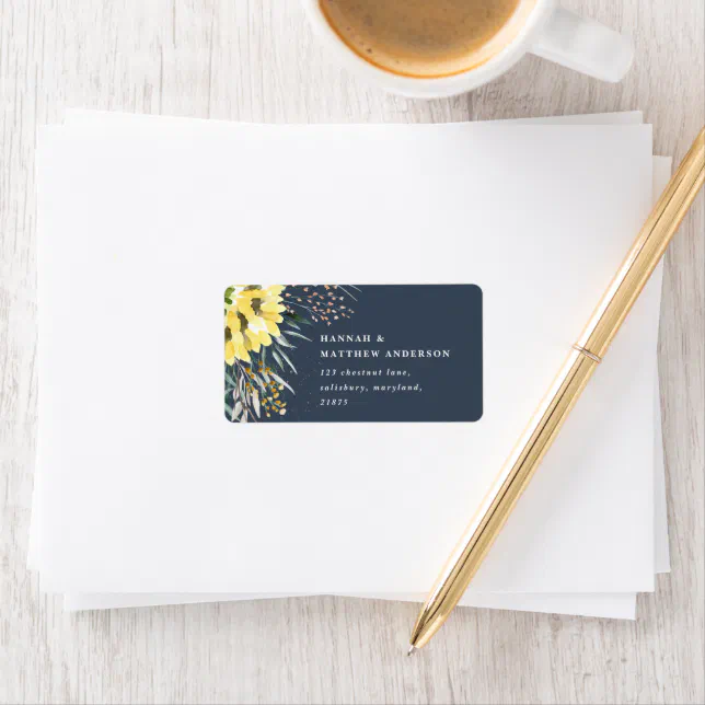 Botanical sunflower eucalyptus rustic navy blue label | Zazzle