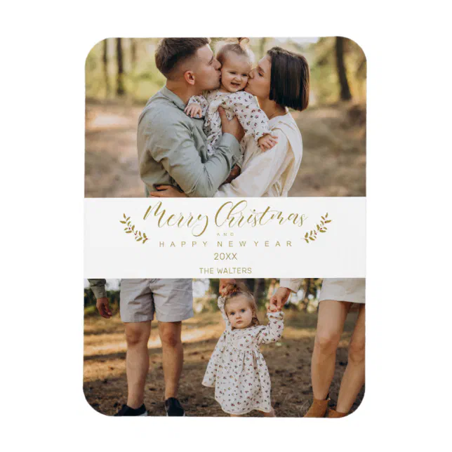 Botanical Themed Christmas Custom Photo Script Magnet | Zazzle