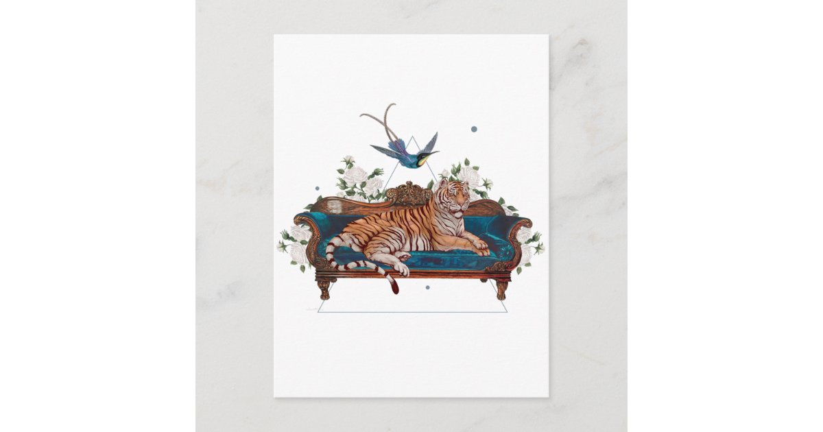 Botanical Tiger on Lounge Chair Postcard | Zazzle