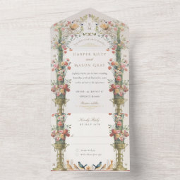 Botanical Victorian Bliss Wedding Perforated RSVP All In One Invitation ...