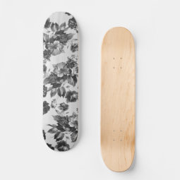 Botanical vintage black white roses floral skateboard | Zazzle
