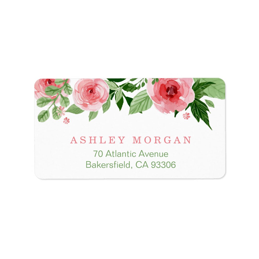 Botanical Watercolor Garden Rose Flowers Label | Zazzle