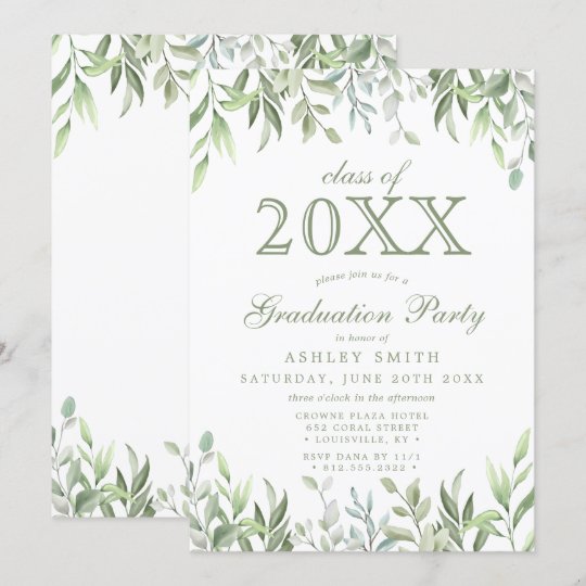 Botanical Watercolor Greenery Leaves Graduation Invitation | Zazzle.com