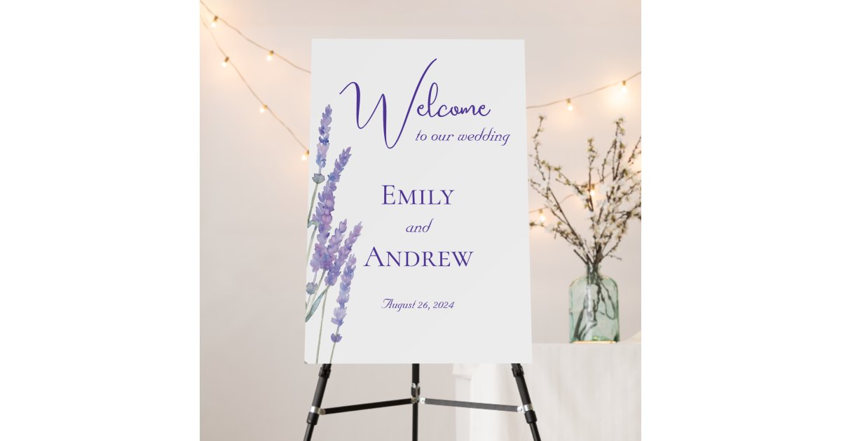 Botanical Watercolor Lavender Wedding Welcome Sign | Zazzle