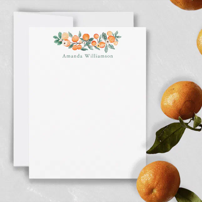 Botanical Watercolor Orange Personal Stationery Note Card | Zazzle