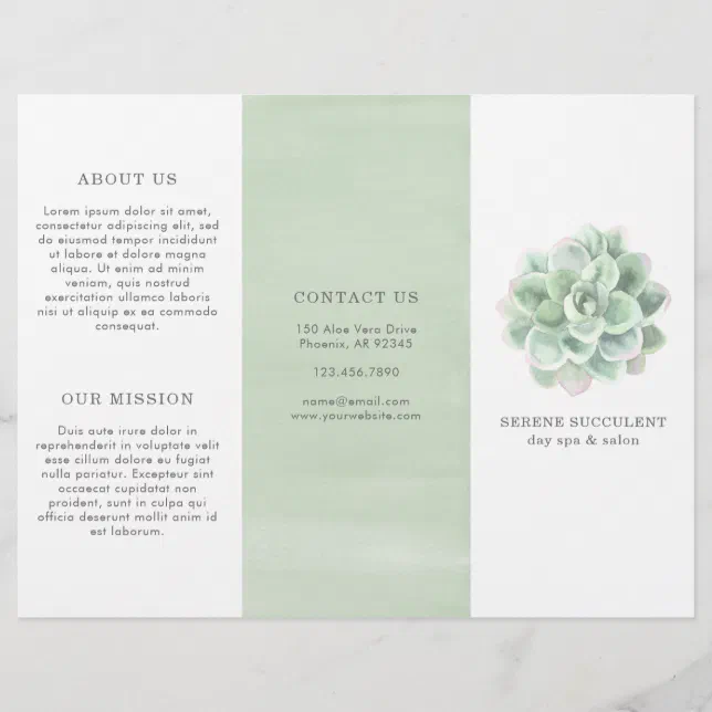 Botanical Watercolor Succulent Trifold Brochure | Zazzle