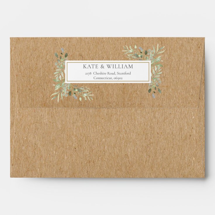 Botanical Watercolour Greenery Rustic Kraft Envelope | Zazzle