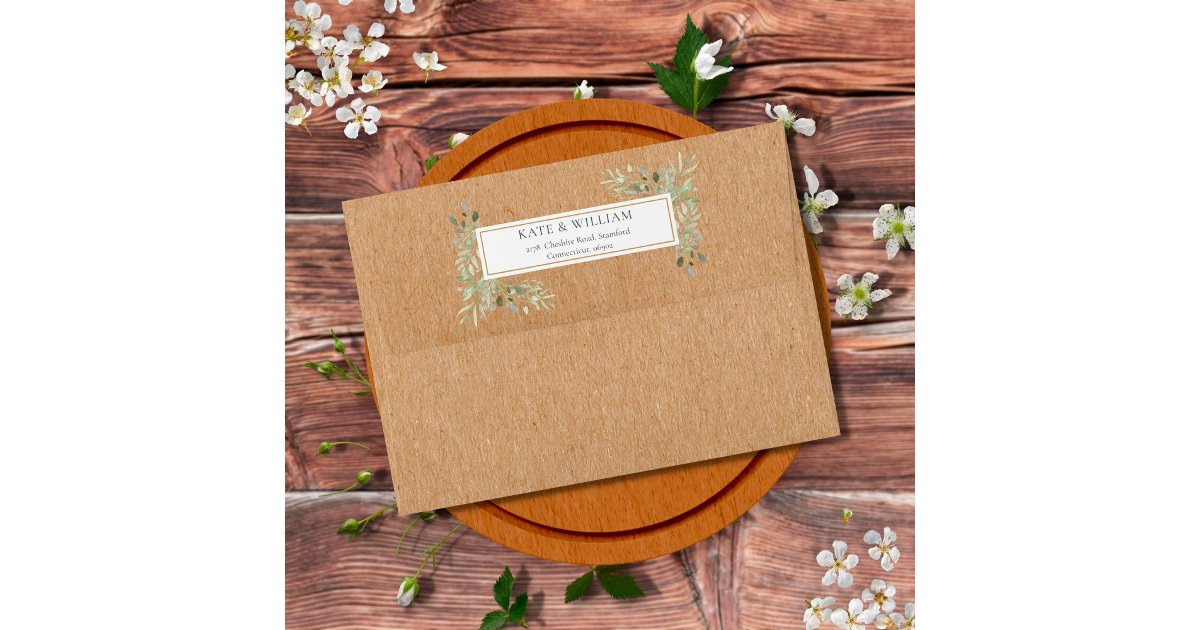 Botanical Watercolour Greenery Rustic Kraft Envelope | Zazzle