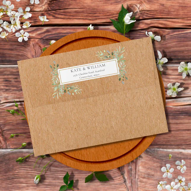 Botanical Watercolour Greenery Rustic Kraft Envelope | Zazzle