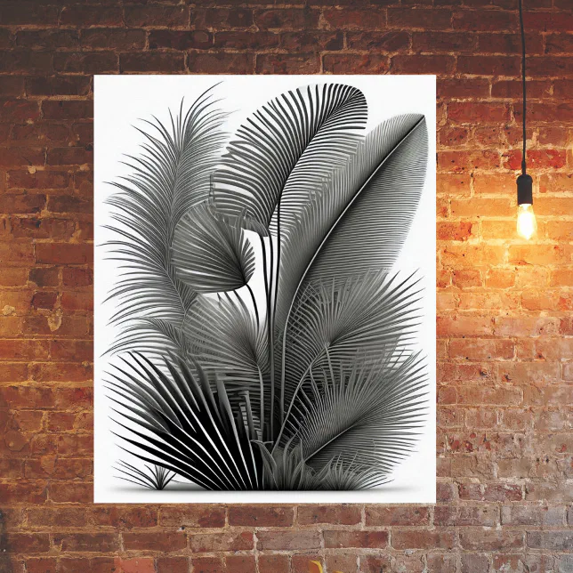 Botanical White Black Line Drawing Poster | Zazzle