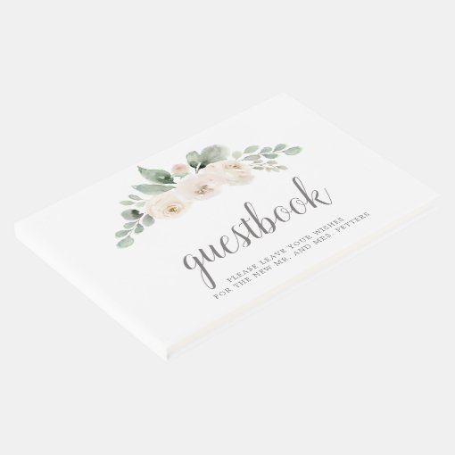 Botanical White Rose Floral Wedding Guest Book | Zazzle