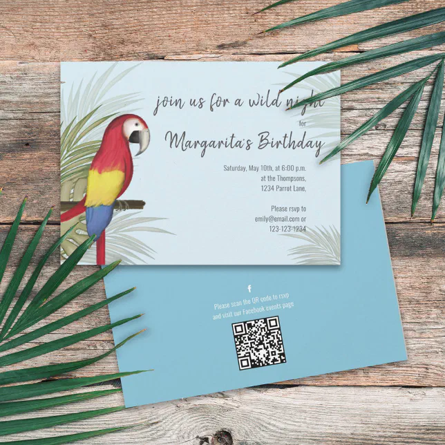 Botanical Wild Birthday Bird QR Code Social Media Invitation | Zazzle