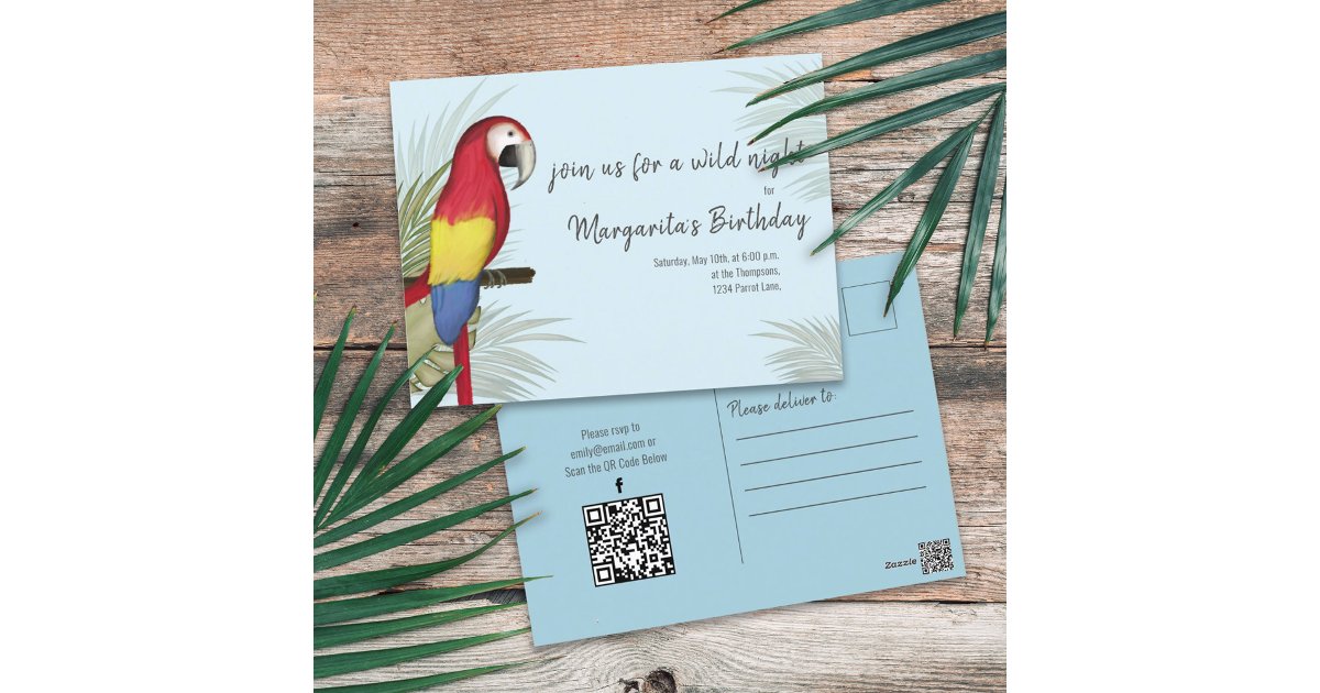 Botanical Wild Birthday Bird QR Code Social Media Postcard | Zazzle