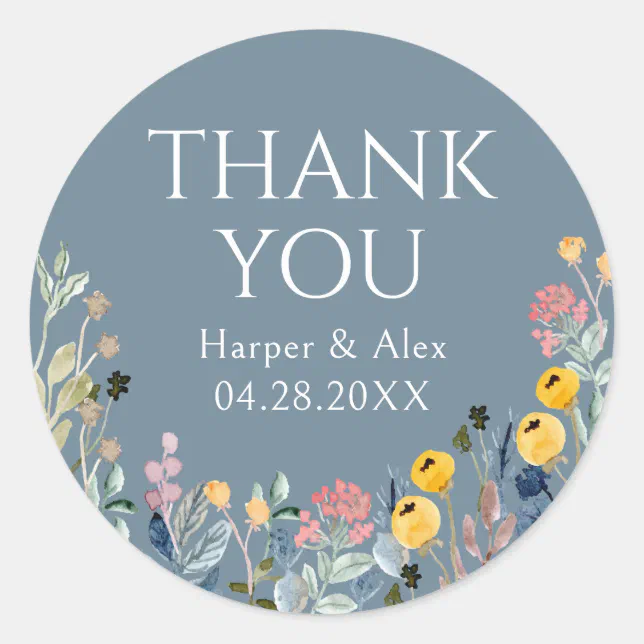 Botanical Wildflower Thank You Classic Round Sticker | Zazzle