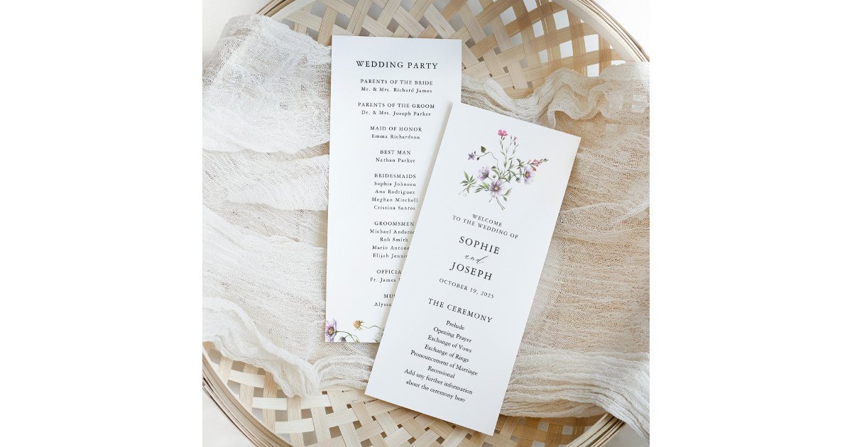 Botanical Wildflowers | Elegant Wedding Program | Zazzle