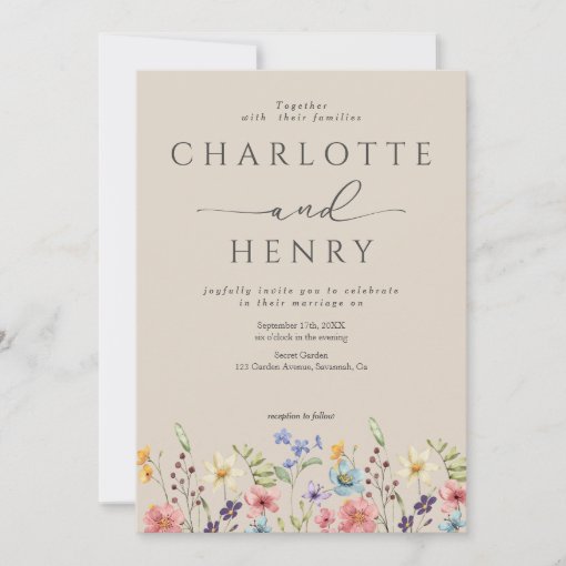 Botanical Wildflowers Simple Garden Wedding Invitation | Zazzle