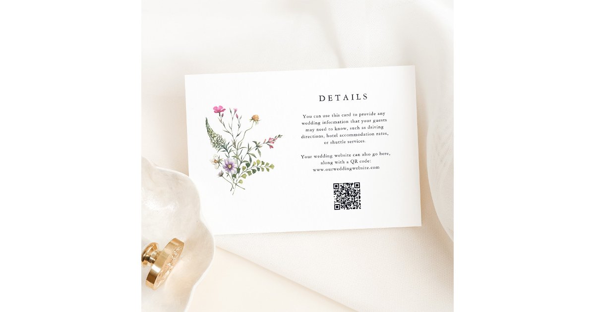 Botanical Wildflowers | Wedding Details QR Code Enclosure Card | Zazzle
