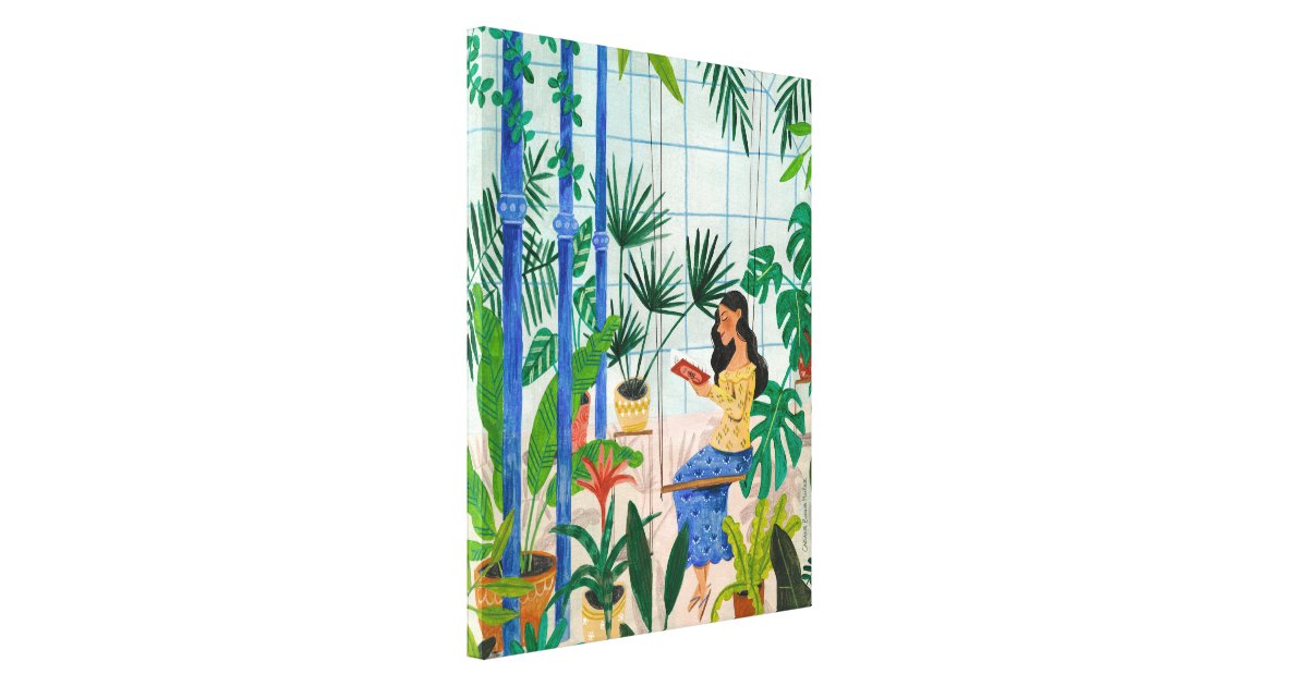 Botanical woman green plants canvas print | Zazzle