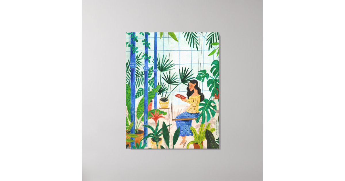 Botanical woman green plants canvas print | Zazzle