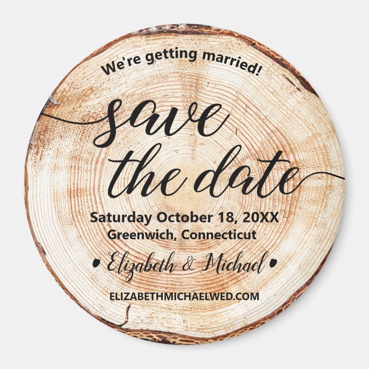 Botanical Wood Cut Save the date Rustic Wedding Magnet | Zazzle