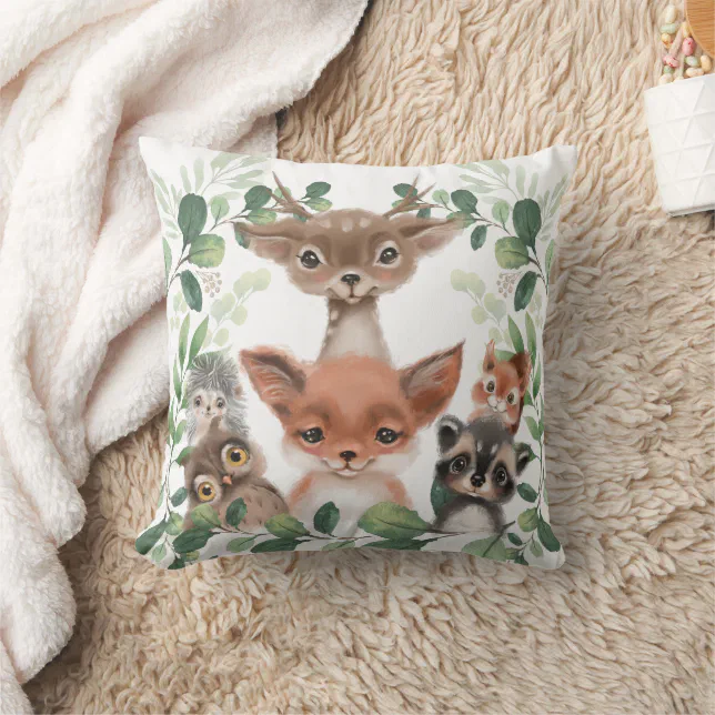 Botanical Woodland Forest Animals Baby Nursery Throw Pillow | Zazzle