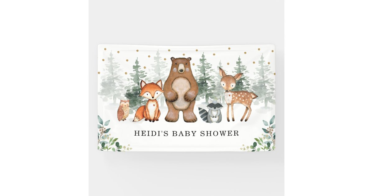Botanical Woodland Forest Baby Animals Welcome Banner | Zazzle