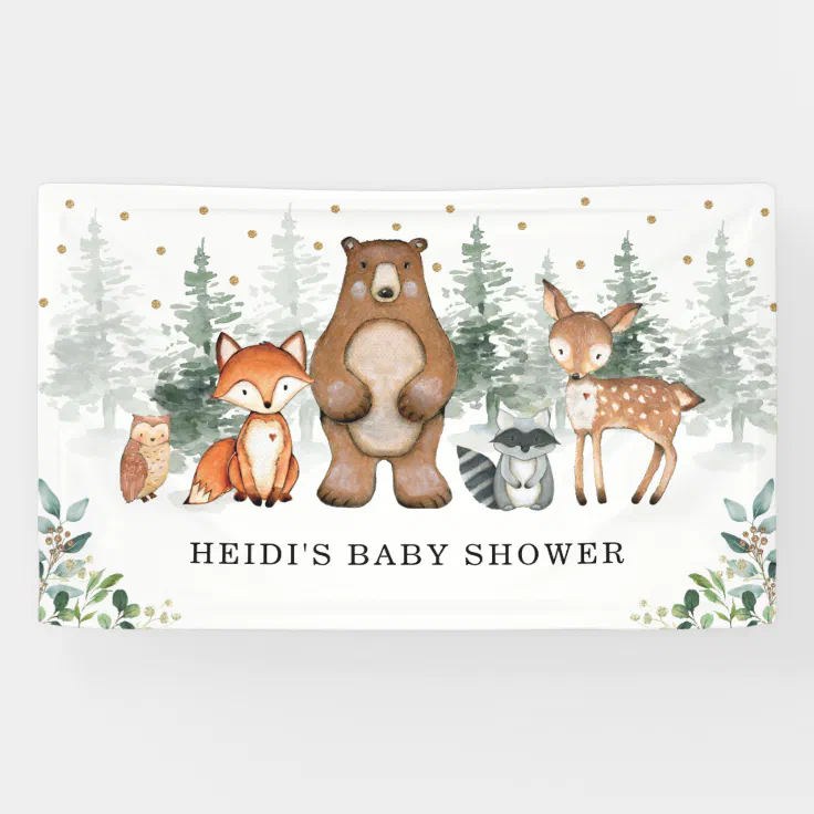 Botanical Woodland Forest Baby Animals Welcome Banner | Zazzle