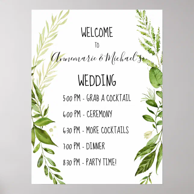 Botanicals Wedding Ceremony Dinner Welcome Sign | Zazzle