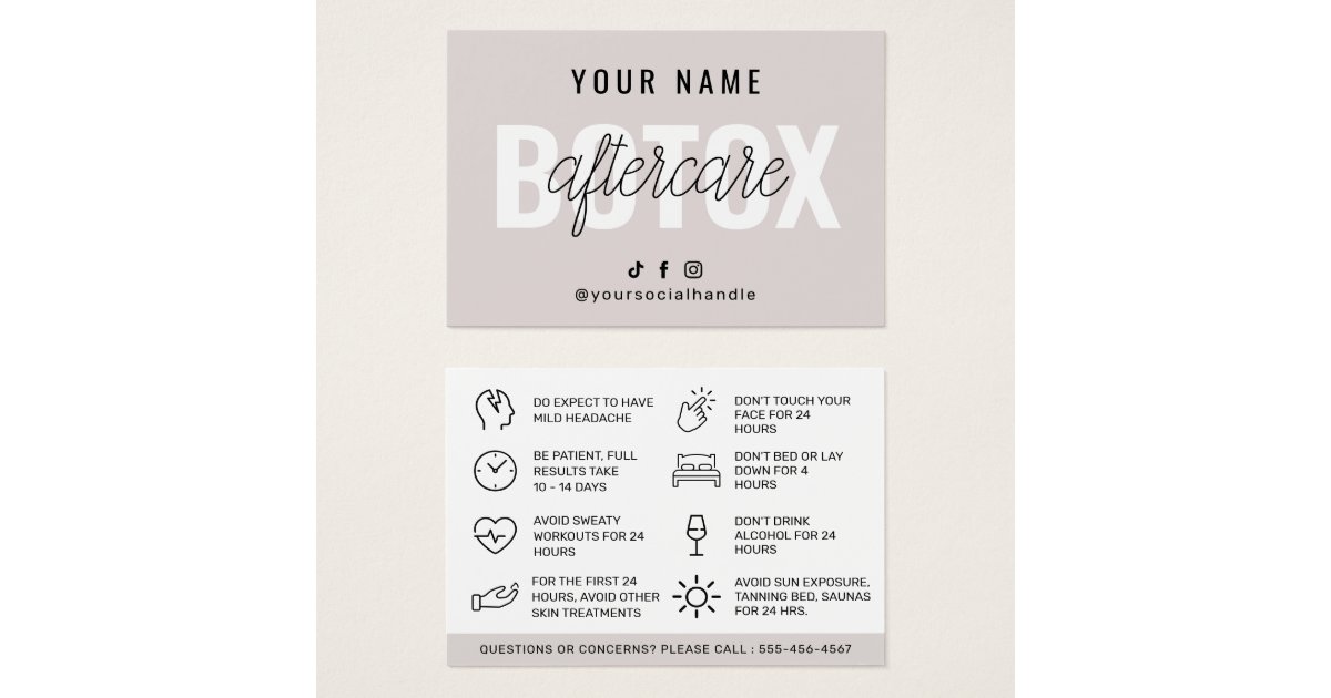 Botox Aftercare Instruction Card Template | Zazzle