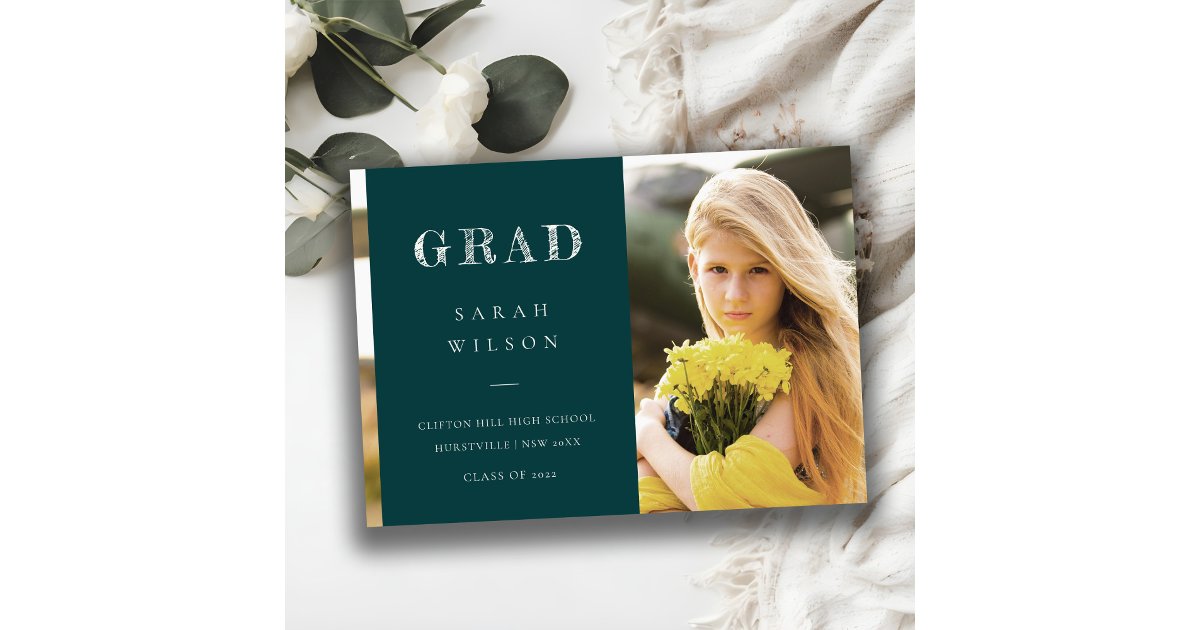 Bottle Green Minimal Clean Photo Graduation Invitation | Zazzle