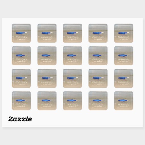 Bottle On Beach Sand Wedding Square Sticker | Zazzle