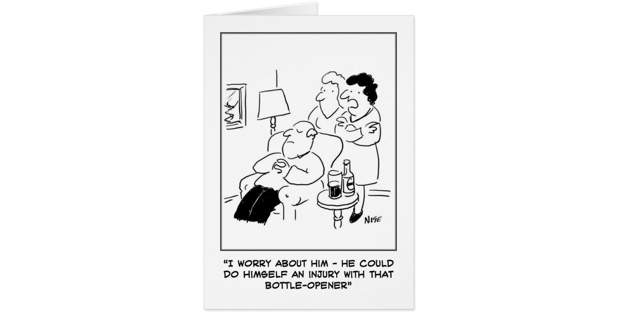 Bottle opener injury cartoon Greetings Card | Zazzle