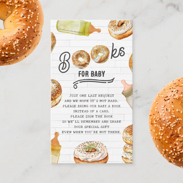 Bottles & Bagels Baby Shower Brunch Book Request Enclosure Card | Zazzle