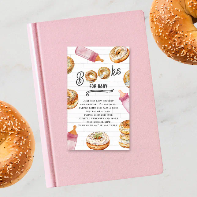 Bottles & Bagels Pink Baby Shower Book Request Enclosure Card | Zazzle