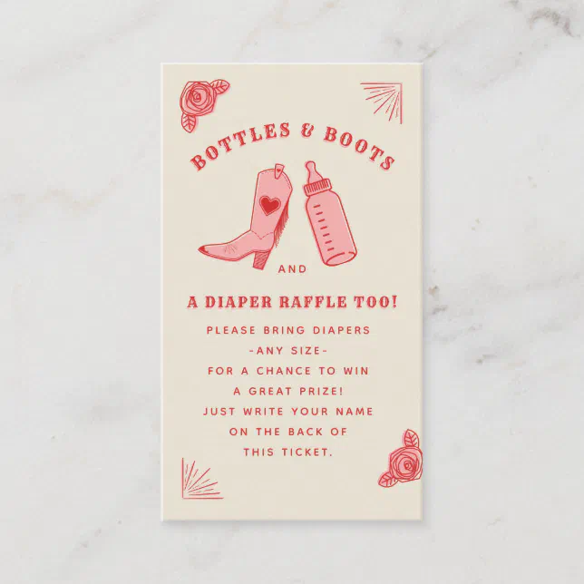 Bottles & Boots Baby Shower Diaper Raffle Ticket Enclosure Card | Zazzle