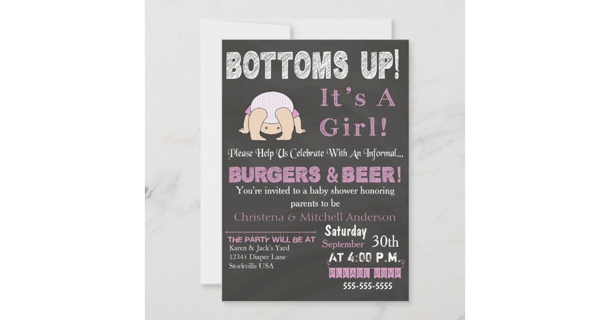 Bottoms Up Baby Shower Invitation (Pink) | Zazzle