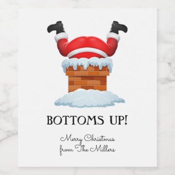 Bottoms Up Santa Holiday Wine Label | Zazzle