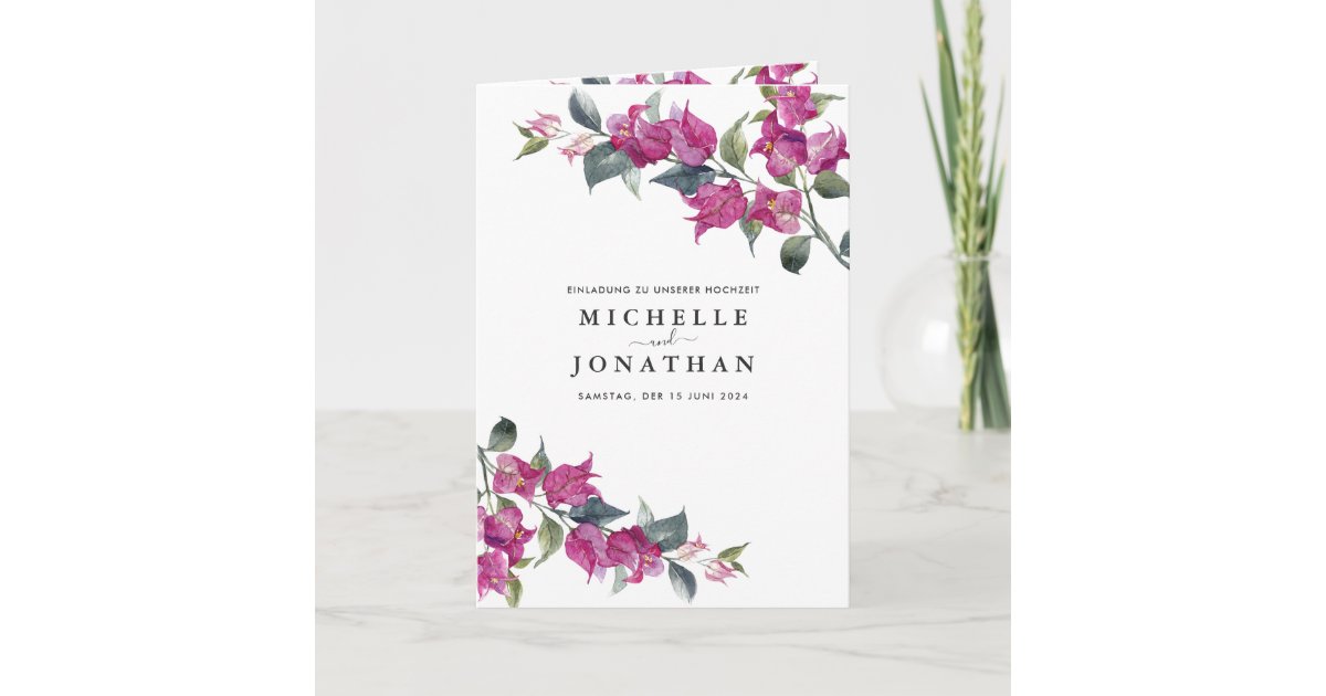 Bougainvillea Burgundy Floral German Wedding Invitation | Zazzle