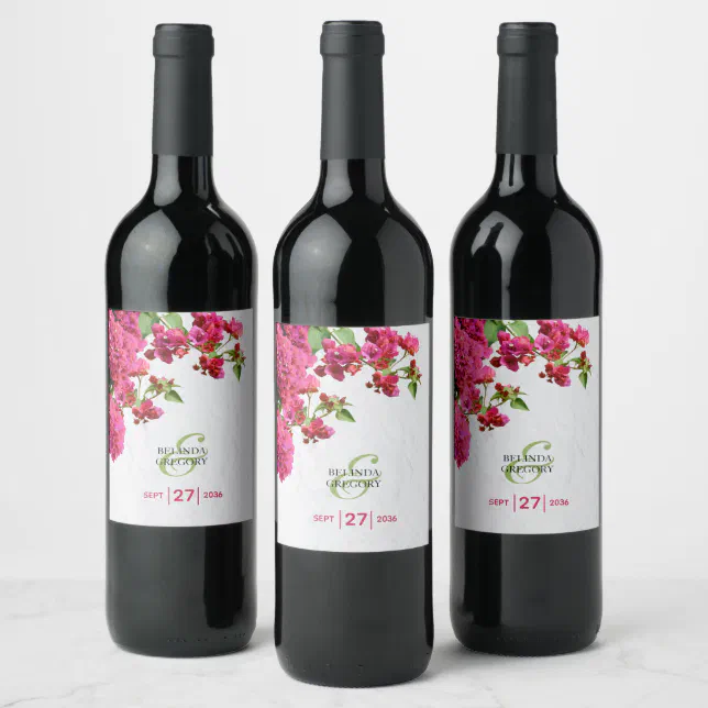 Bougainvillea Mediterranean Greek Island Wedding Wine Label | Zazzle