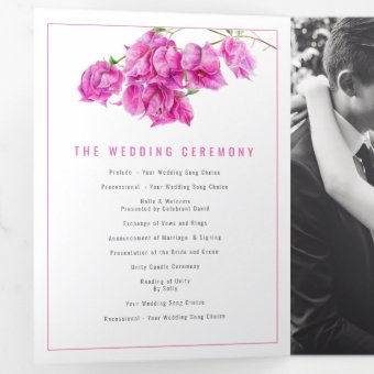 Bougainvillea pink flowers watercolor wedding Tri-Fold program | Zazzle