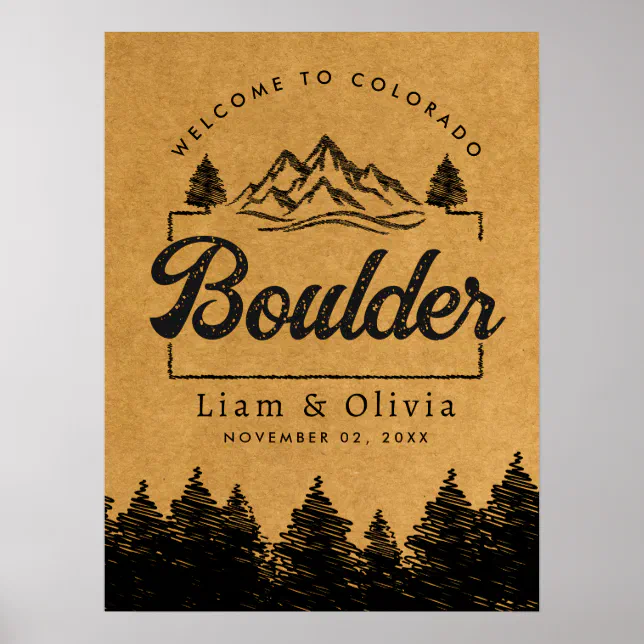 Boulder Colorado Wedding Minimalist Welcome Poster | Zazzle