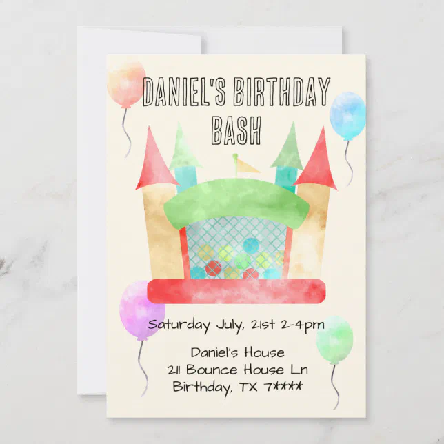 Bounce House Birthday Bash Party Invitation | Zazzle