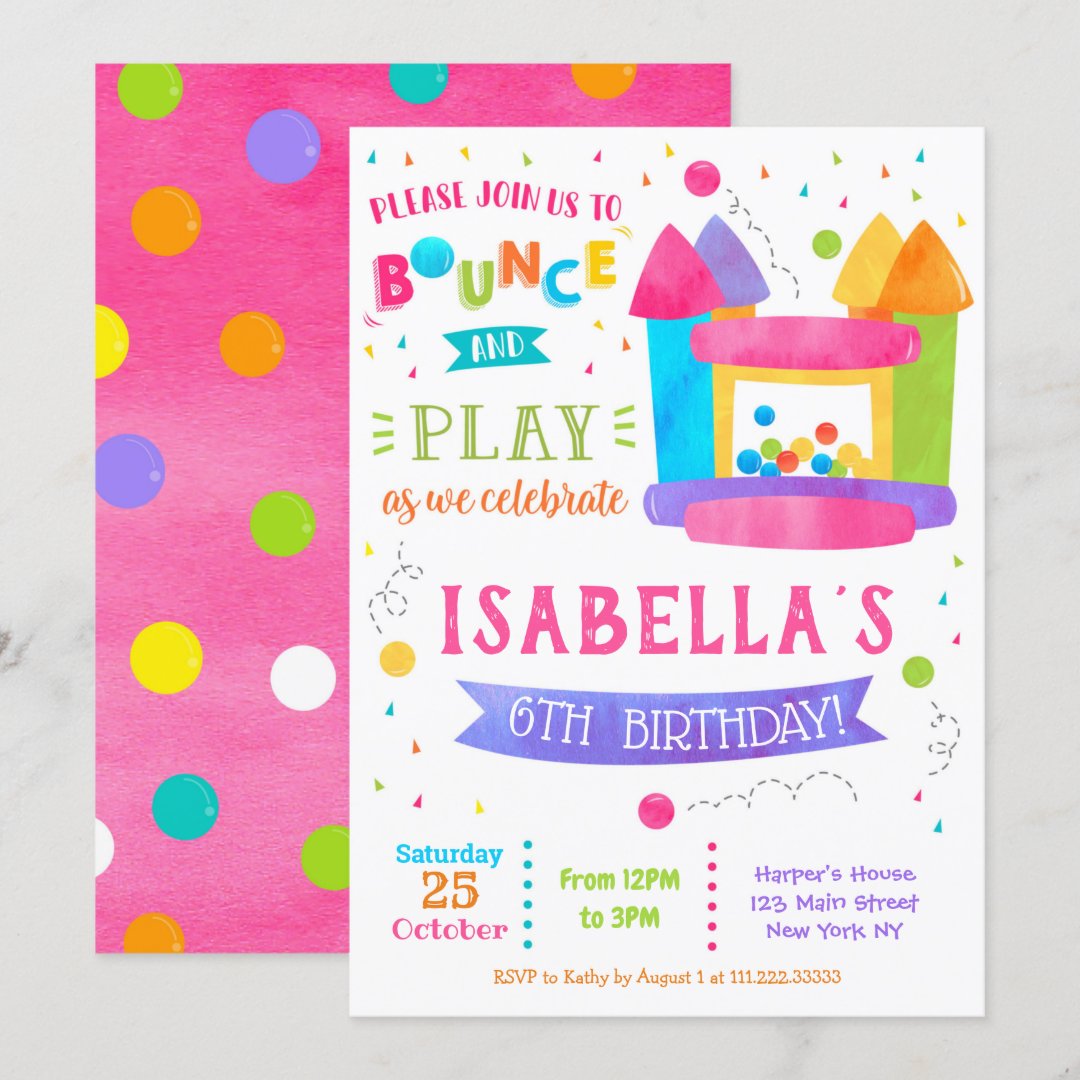 Bounce House Birthday Invitations for girl | Zazzle