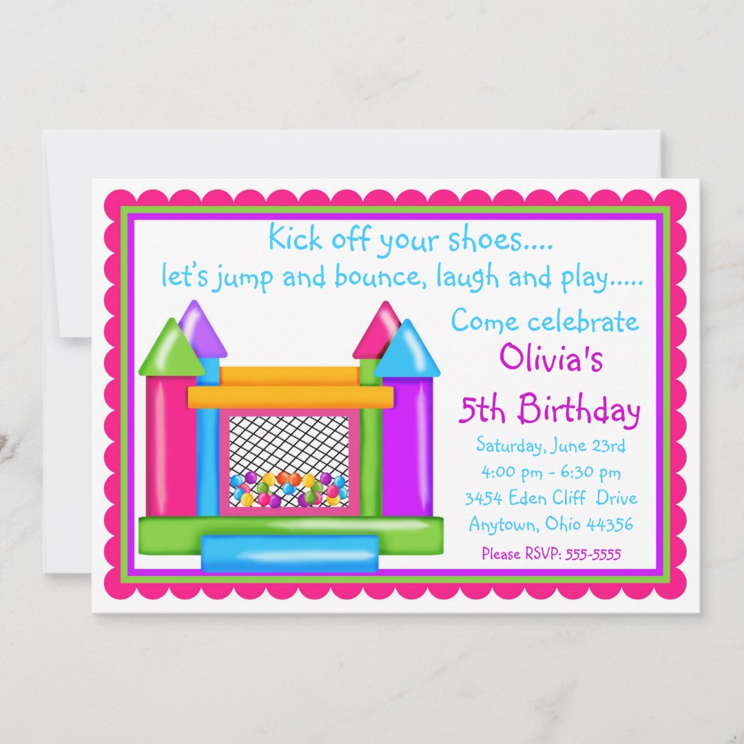 Bounce House Birthday Invitations- Girl Colors Invitation | Zazzle